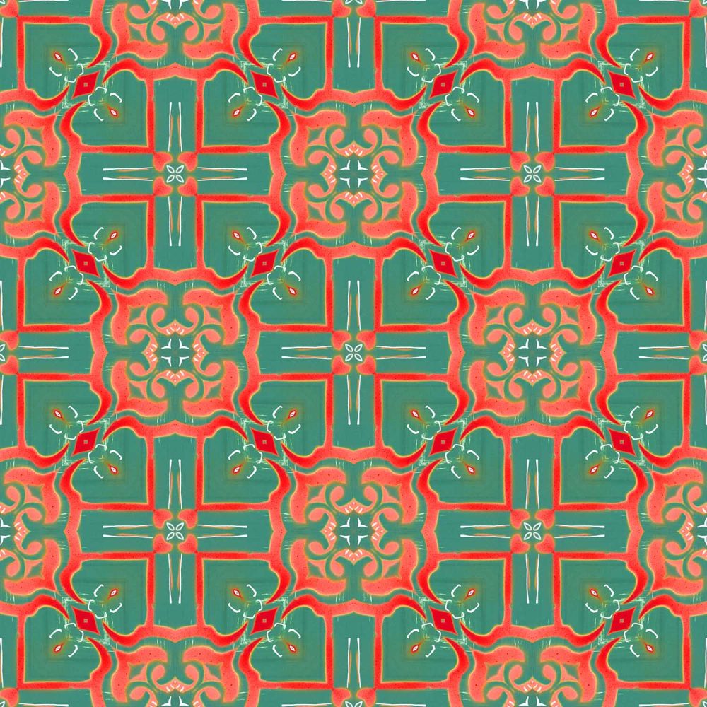 Teal and Coral Bright Wallpaper with Curved Shapes · Mallorca