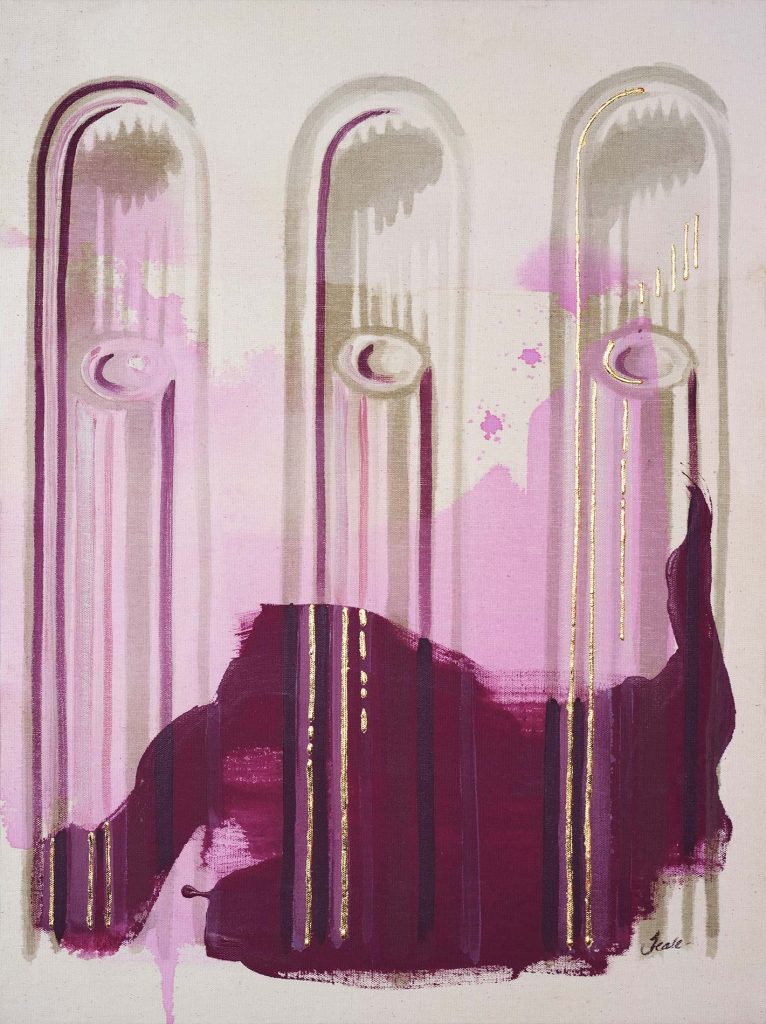 “Reflection” - Magenta Cream Abstract Architectural Painting