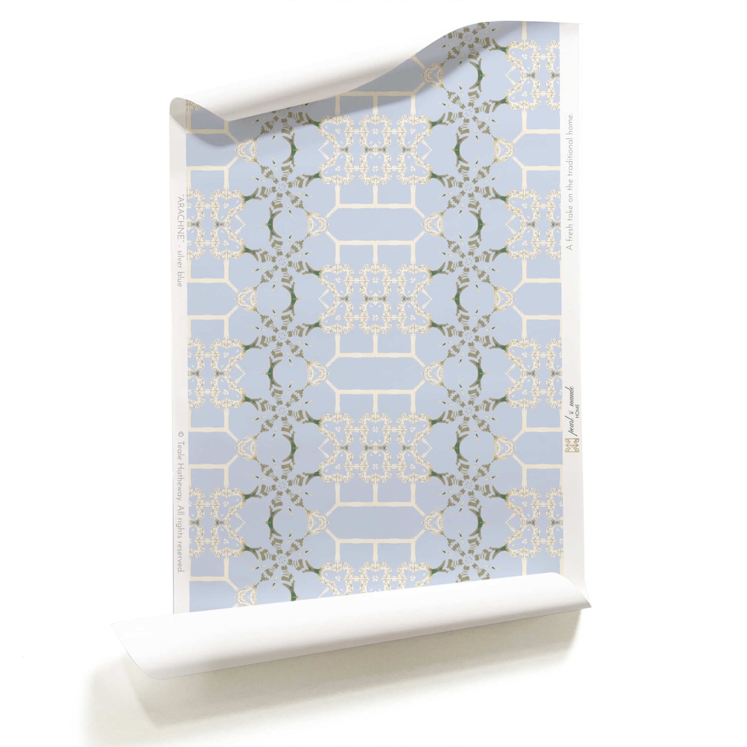 Introducing a New Colorway: Arachne Silver Blue Trellis Wallpaper, Fabric