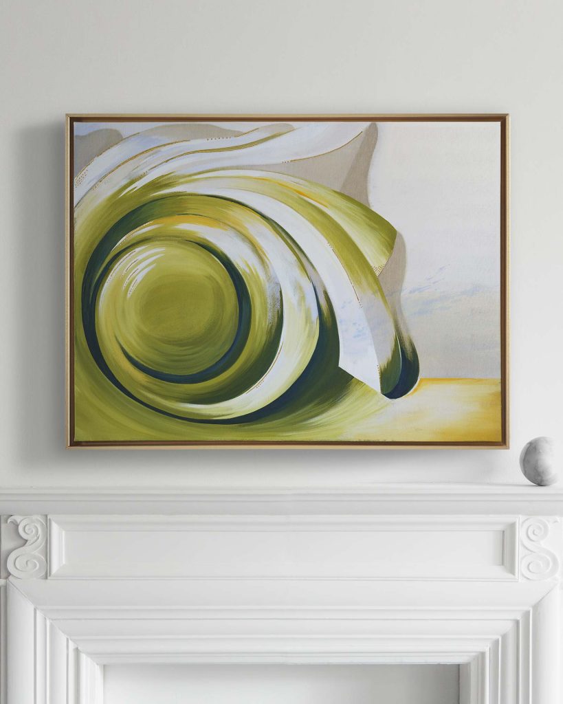 “Furl No. 2” - Green and White Architectural Detail Painting