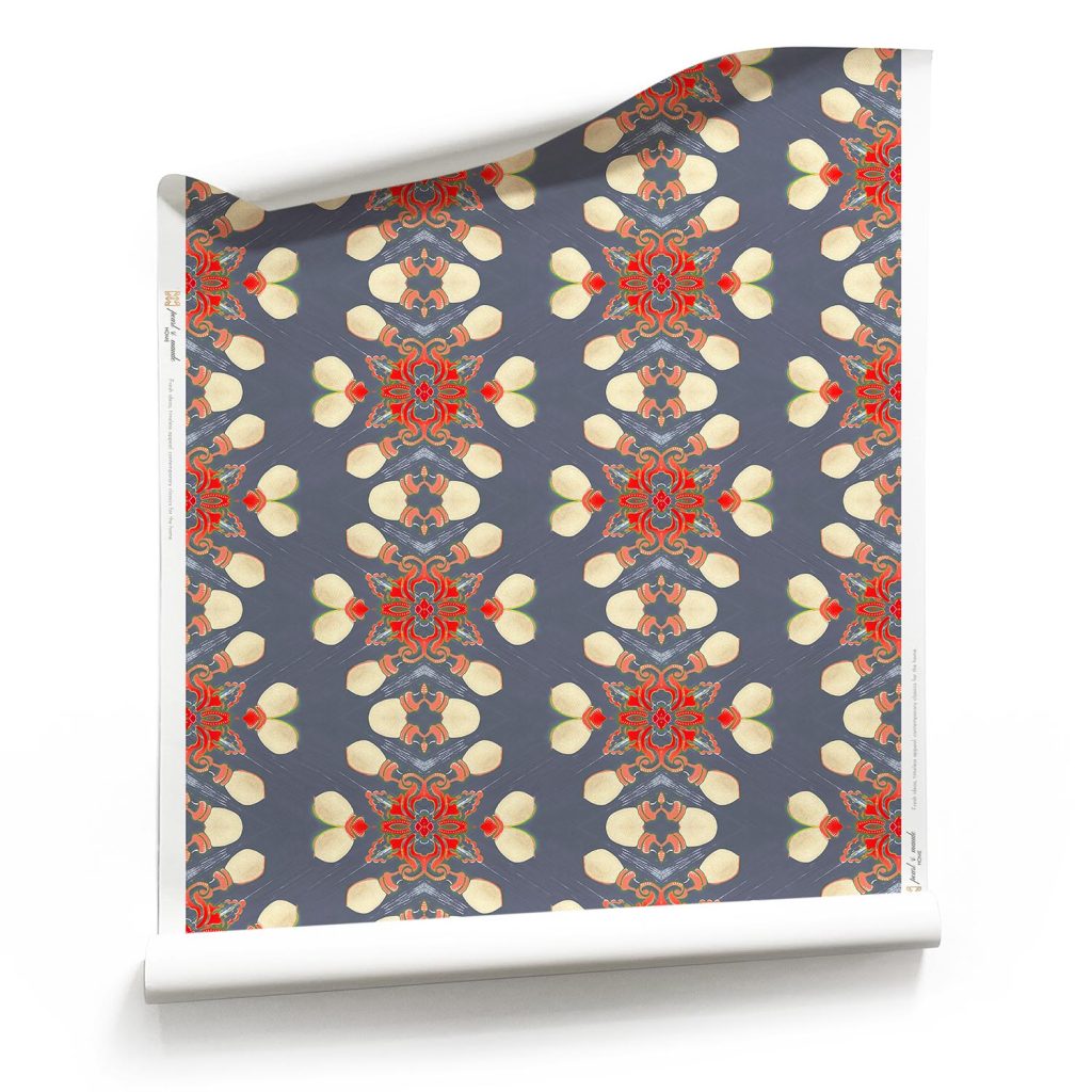 Dark Moody Wallpaper with Unique Red Grey Stripes · Arabella · Clay Coated